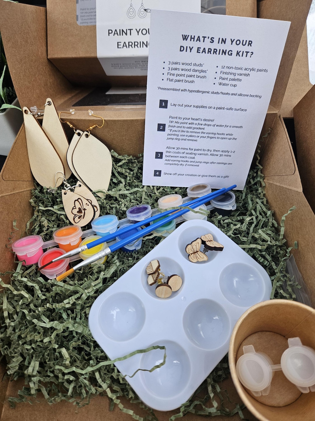 DIY Paint Your Own Earrings Kit – Wood Studs and Dangles, Acrylic ...