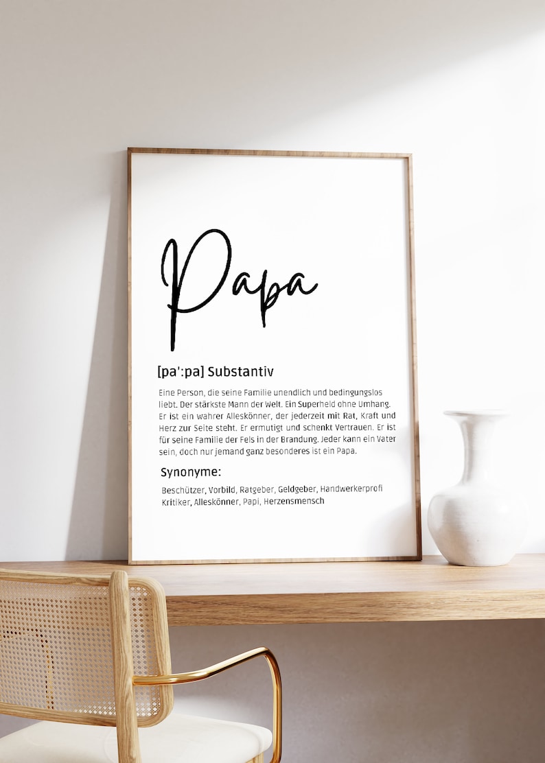 Poster Mural "papa" Definition - Digital Download - 2 Versions - Black ...