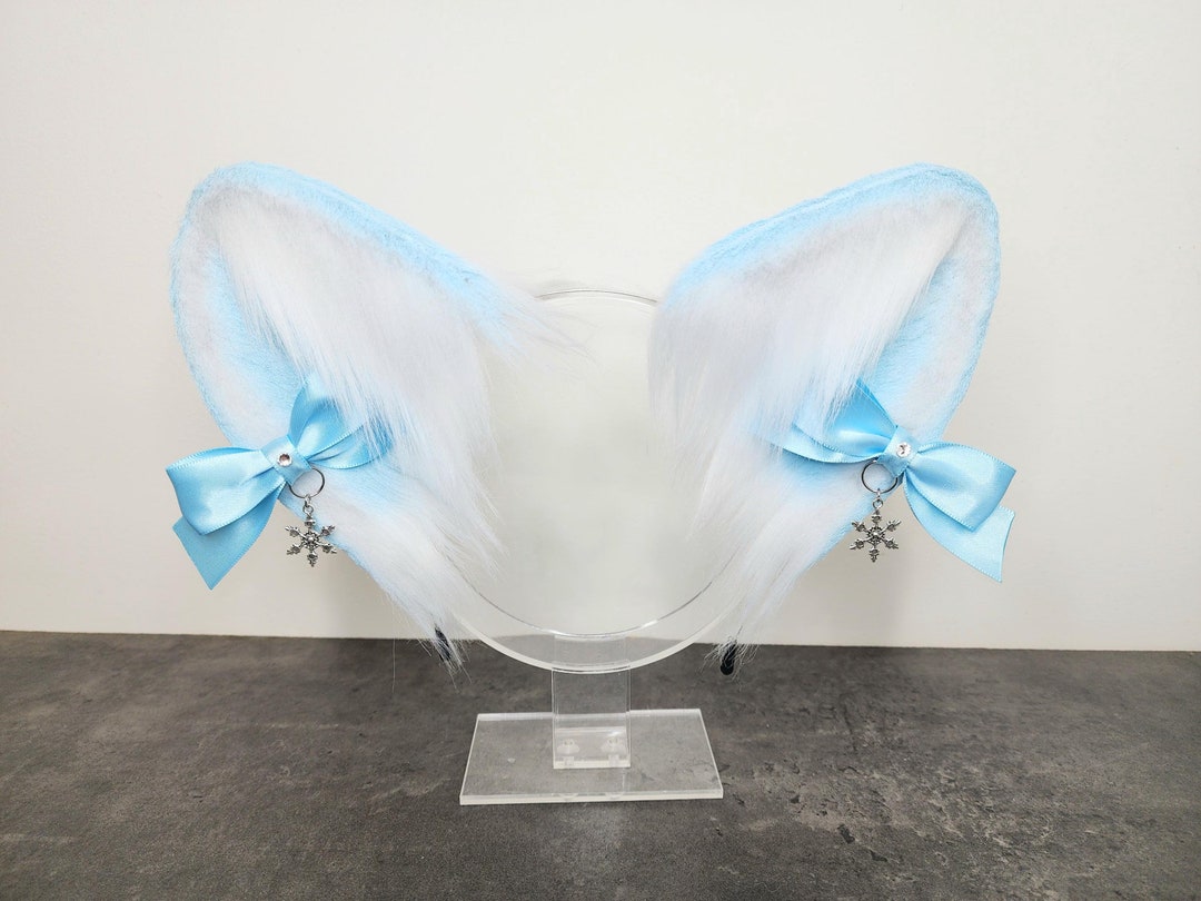 Frost Cat Ears- Blue and White Cat Ear Headband. Blue Bows With Silver ...