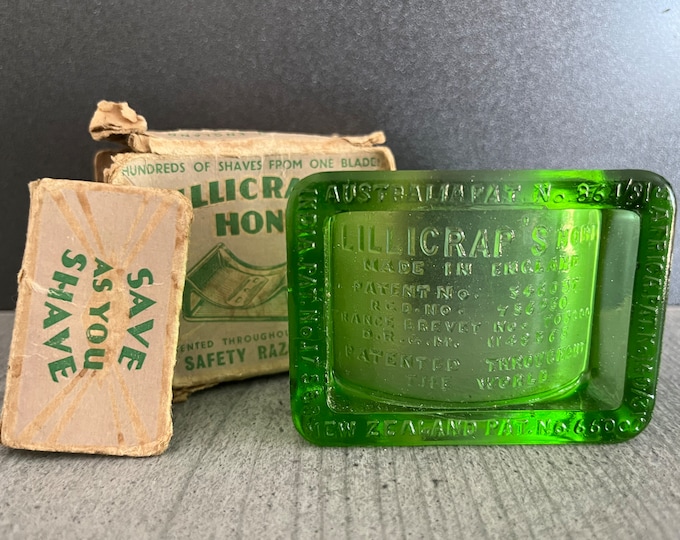 Vintage 1930s Lillicrap’s Hone, Green Glass, Razor Blade Sharpener ...