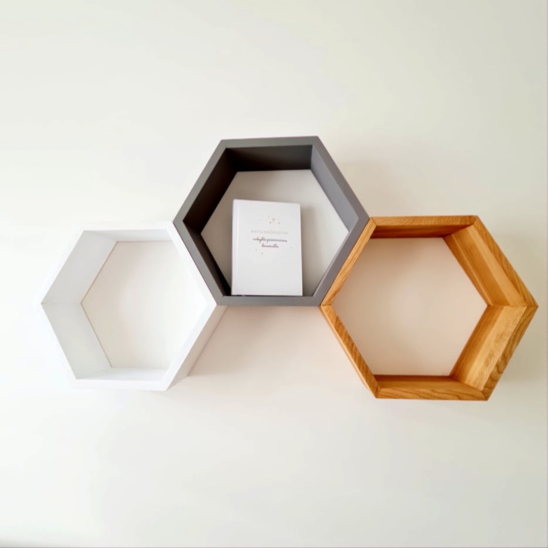 Set of Three Hexagonal Wood Shelves - Wall-mounted Display Shelves - Etsy
