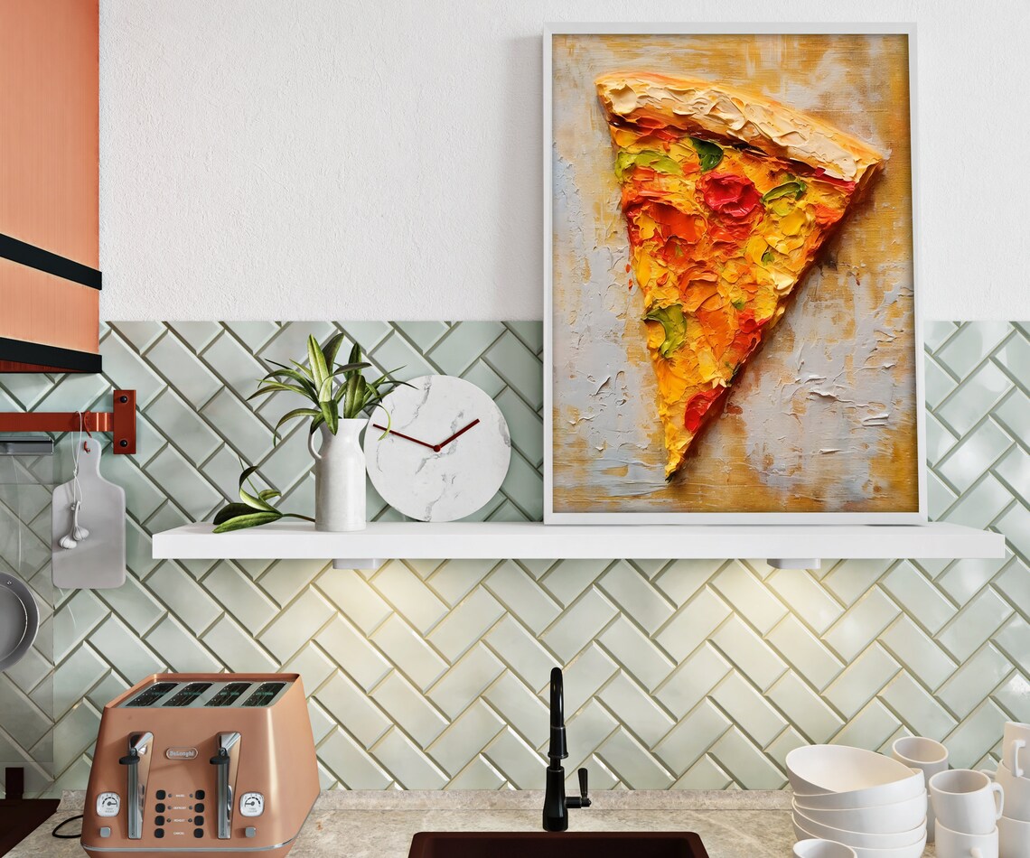 Pizza Art Print - Oil Paint Kitchen Wall Decor Pizza Wall Art - Giclee ...