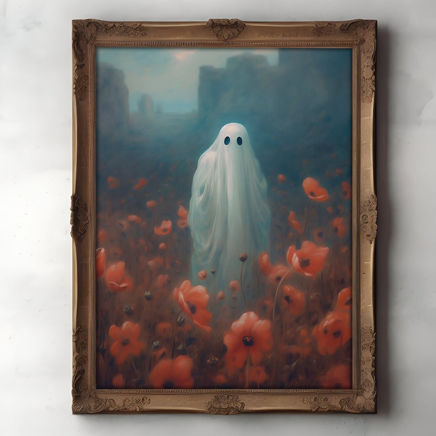 Ghost in the Poppy Field Dark Academia Art, Spooky Decor Halloween Wall ...