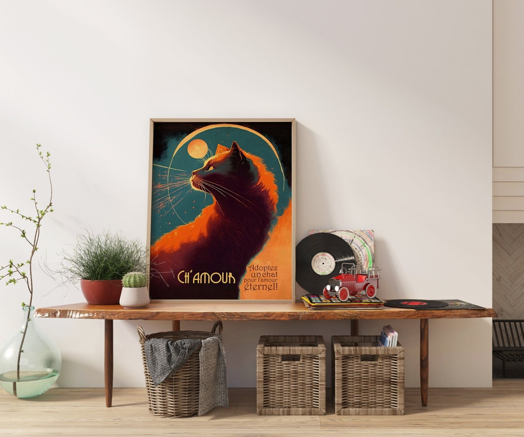 Vintage Cat Poster 1920s Wall Art - Ch'amour Cat Wall Print, Retro Cat ...