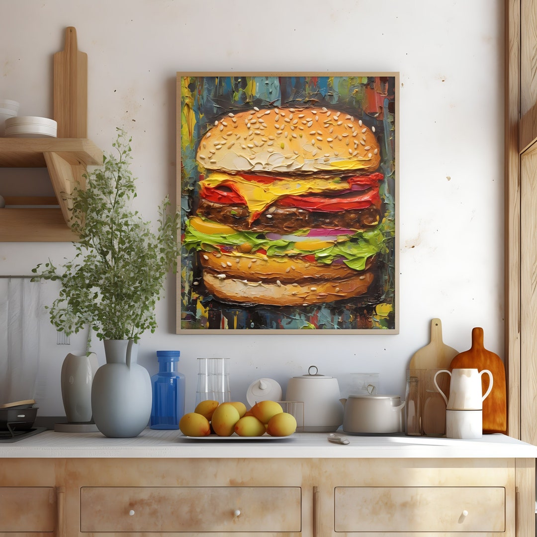 Abstract Cheeseburger Art Print - Abstract Kitchen Wall Decor - Giclee ...