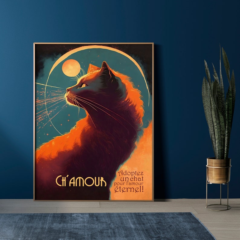 Vintage Cat Poster 1920s Wall Art - Ch'amour Cat Wall Print, Retro Cat ...