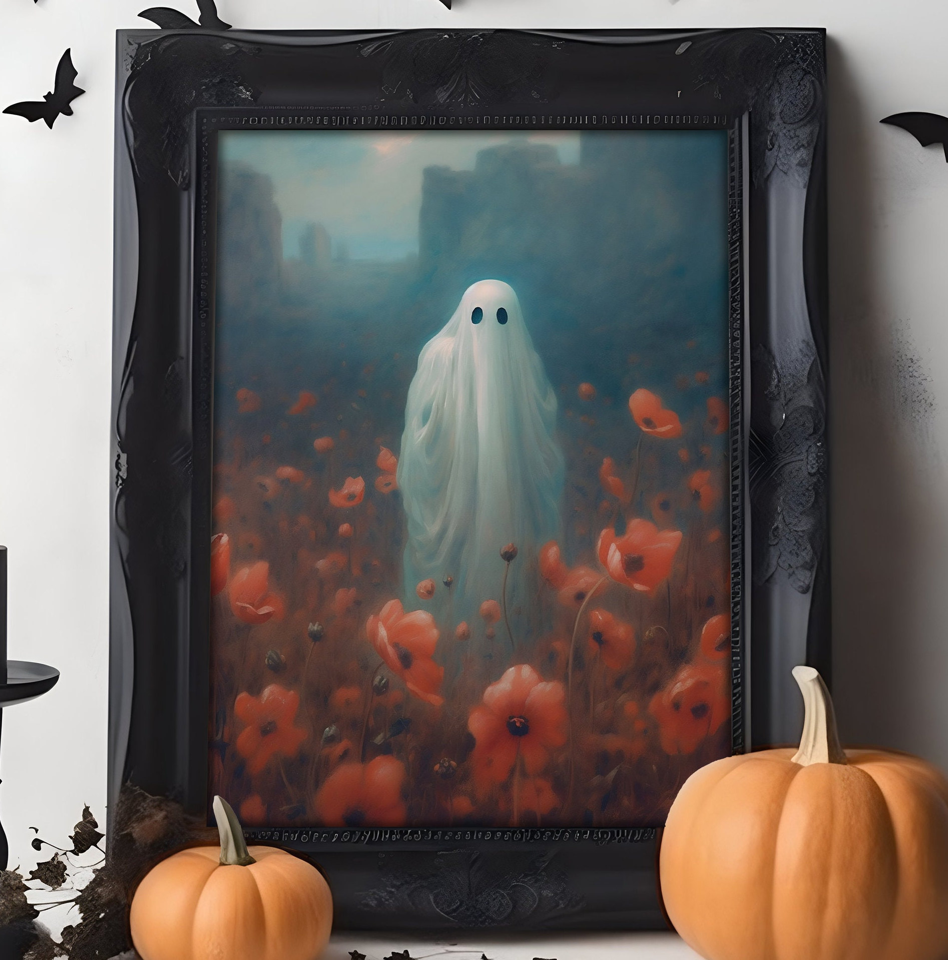 Ghost in the Poppy Field Dark Academia Art, Spooky Decor Halloween Wall ...