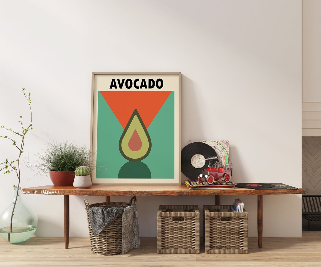 Minimalist Avocado Art, Retro Print, Boho Wall Art Print - Modern ...