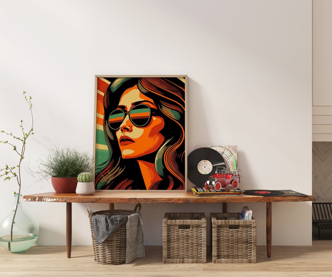 Retro Woman Portrait Illustration 70s Decor Hippie Print, 70s Wall Art ...