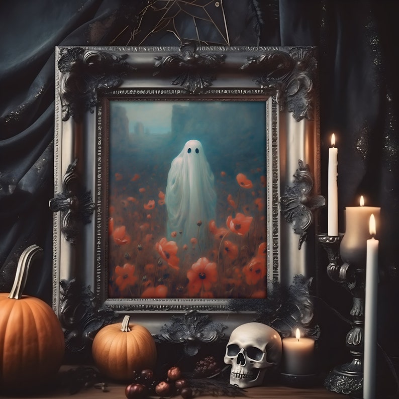 Ghost in the Poppy Field Dark Academia Art, Spooky Decor Halloween Wall ...