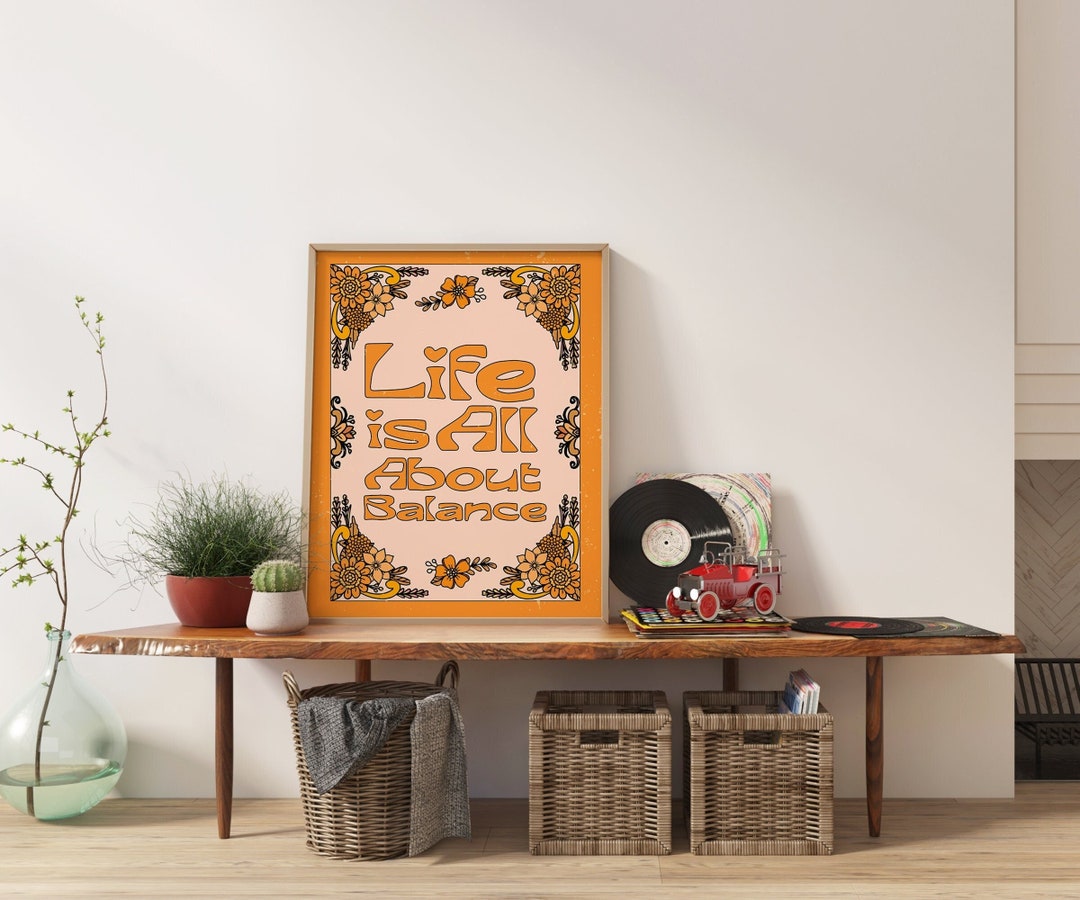 Retro Art Print Positive Quote Wall Art, 70s Decor Floral Pattern Print ...