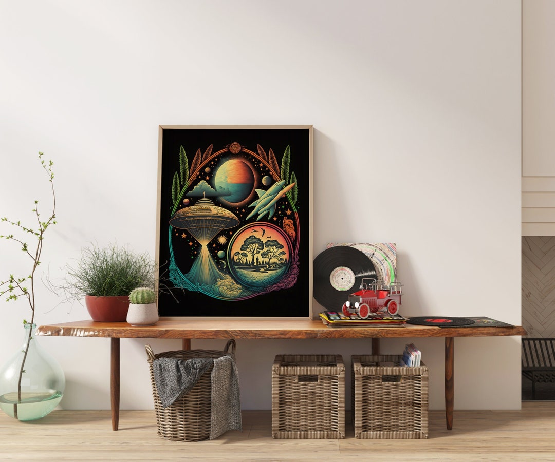 Retro Art Space Collage Poster 70s Decor, Retro Surreal Wall Art Poster ...