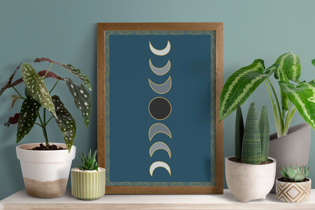 Moon Phase Wall Art Print, Boho Lunar Decor - Etsy