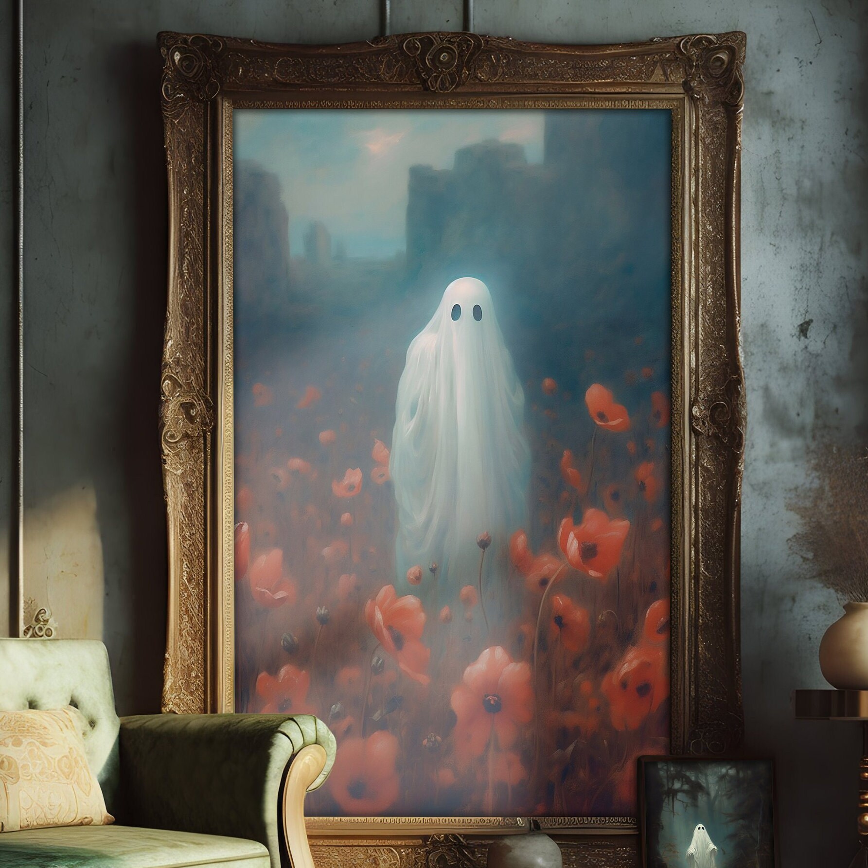 Ghost in the Poppy Field Dark Academia Art, Spooky Decor Halloween Wall ...