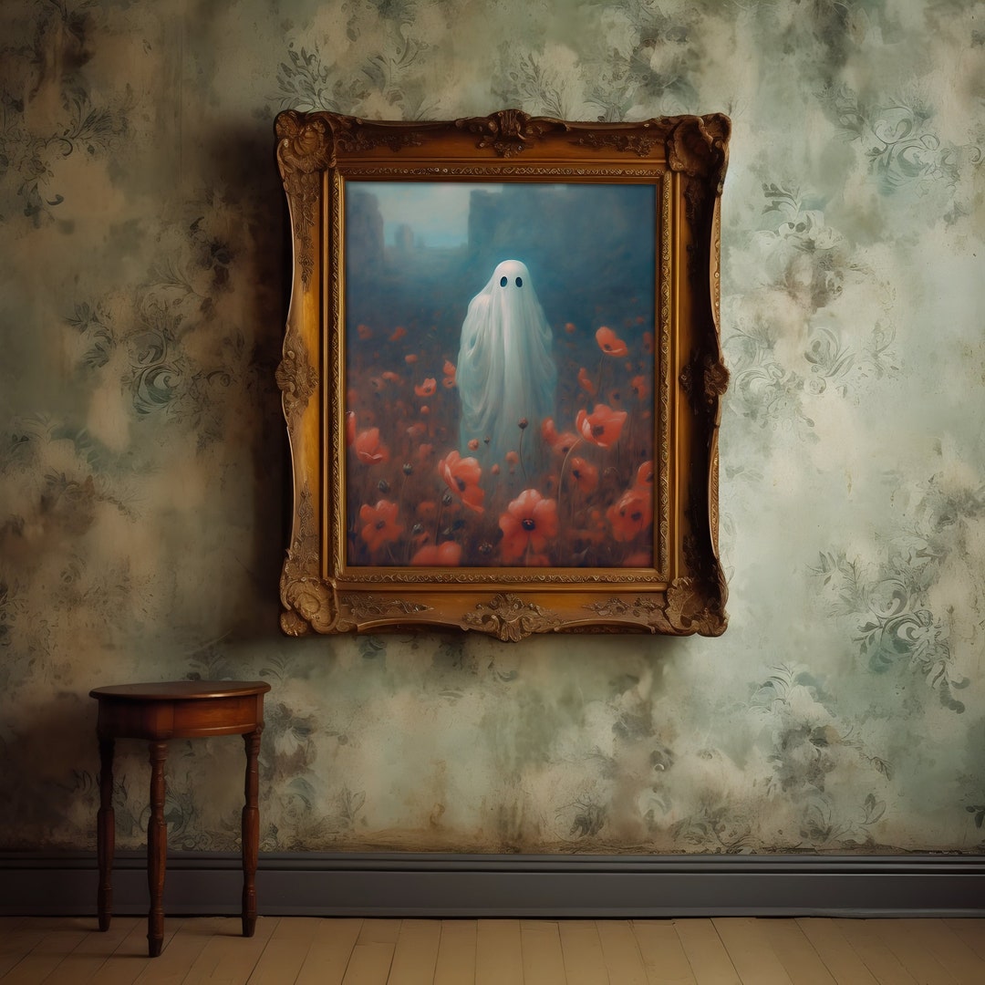 Ghost in the Poppy Field Dark Academia Art, Spooky Decor Halloween Wall ...