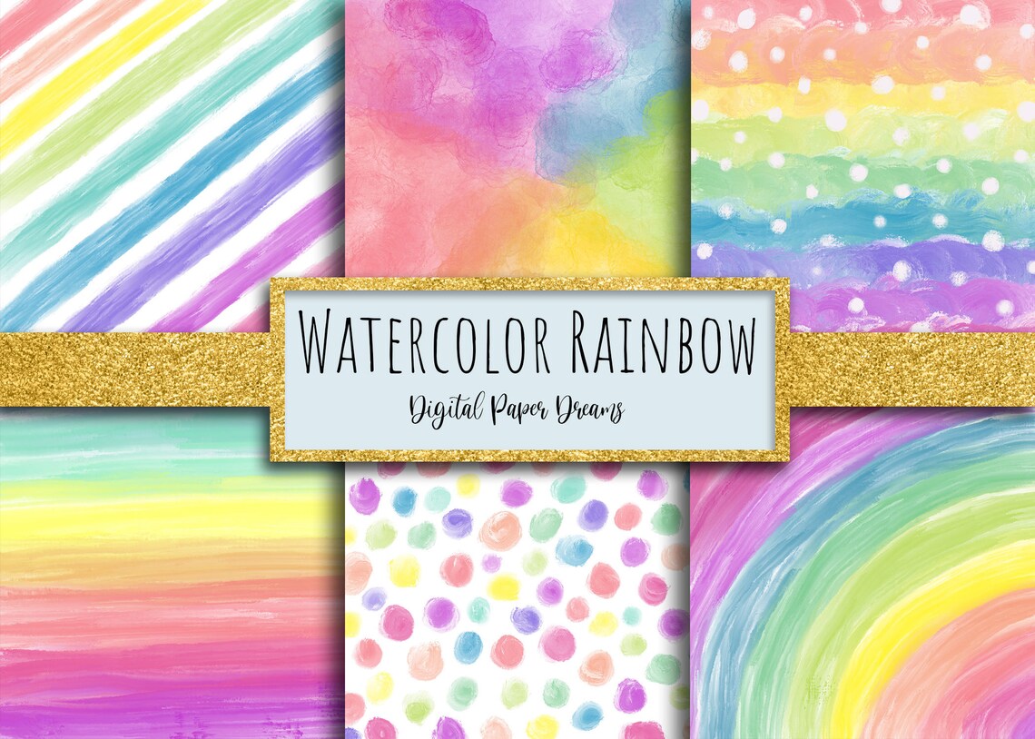 Rainbow watercolor digital paper | Etsy