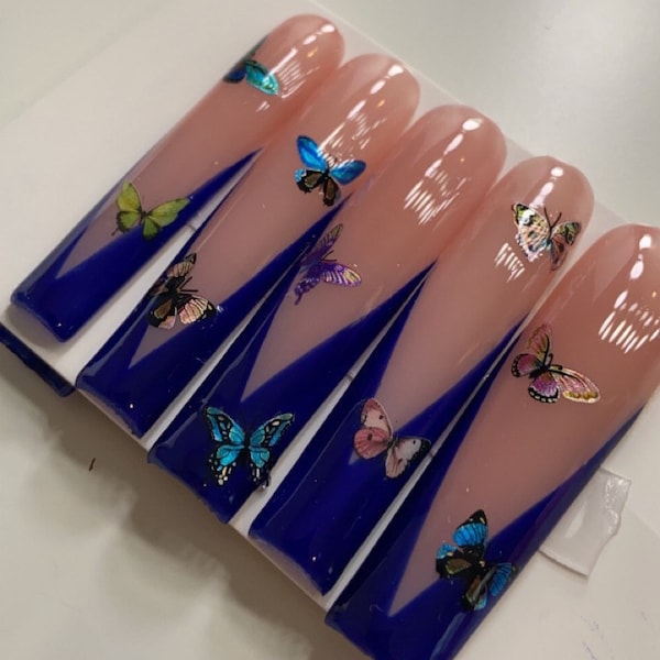 Dark Blue Long Nails - Etsy