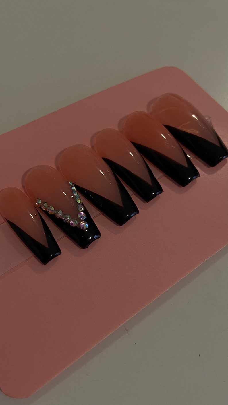 V-cut Frenchies| French Tip Press on Nails| Bling French Tip Press Ons ...