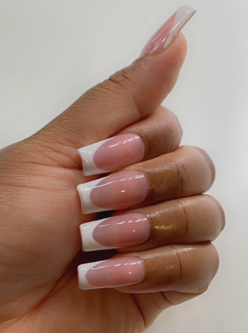 Deep French Press Ons Classic White and Pink French Tip - Etsy