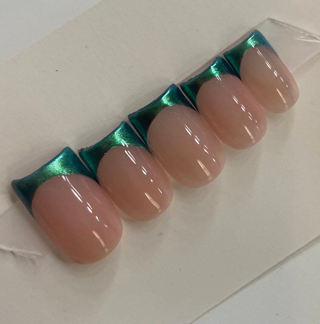 Aqua Mermaid Chrome Frenchies | Chrome Presson Nails| Chrome French ...