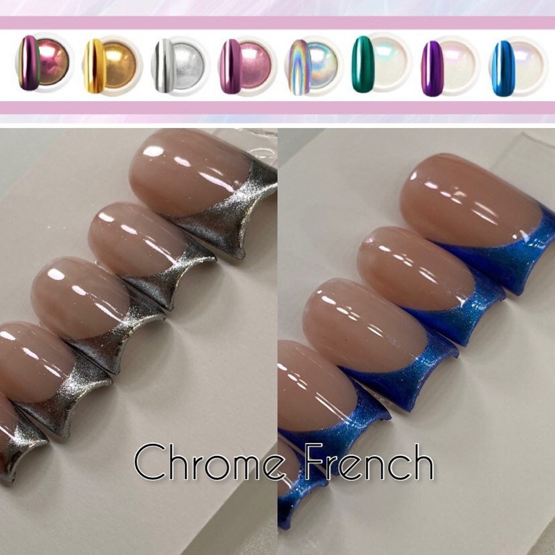 Chrome Frenchies | Silver Chrome Presson Nails| Chrome French Tips ...