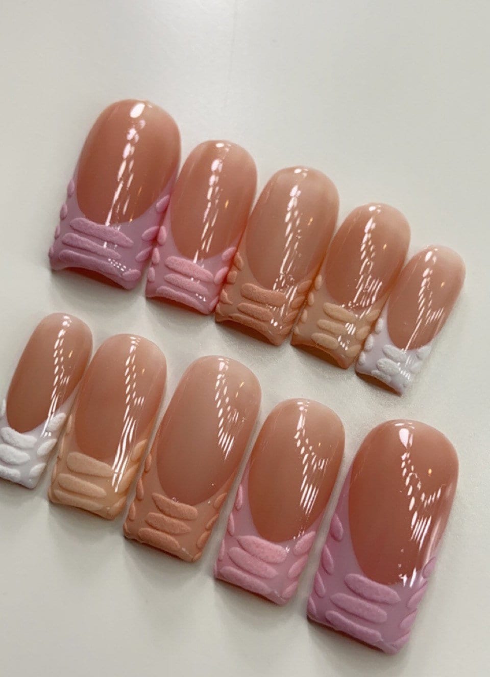 Colorful 3D French Tip Nails | Crocodile Print Frenchies | Nude Neutral ...