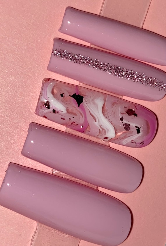 Pink Marble Press Ons Press on Nails - Etsy