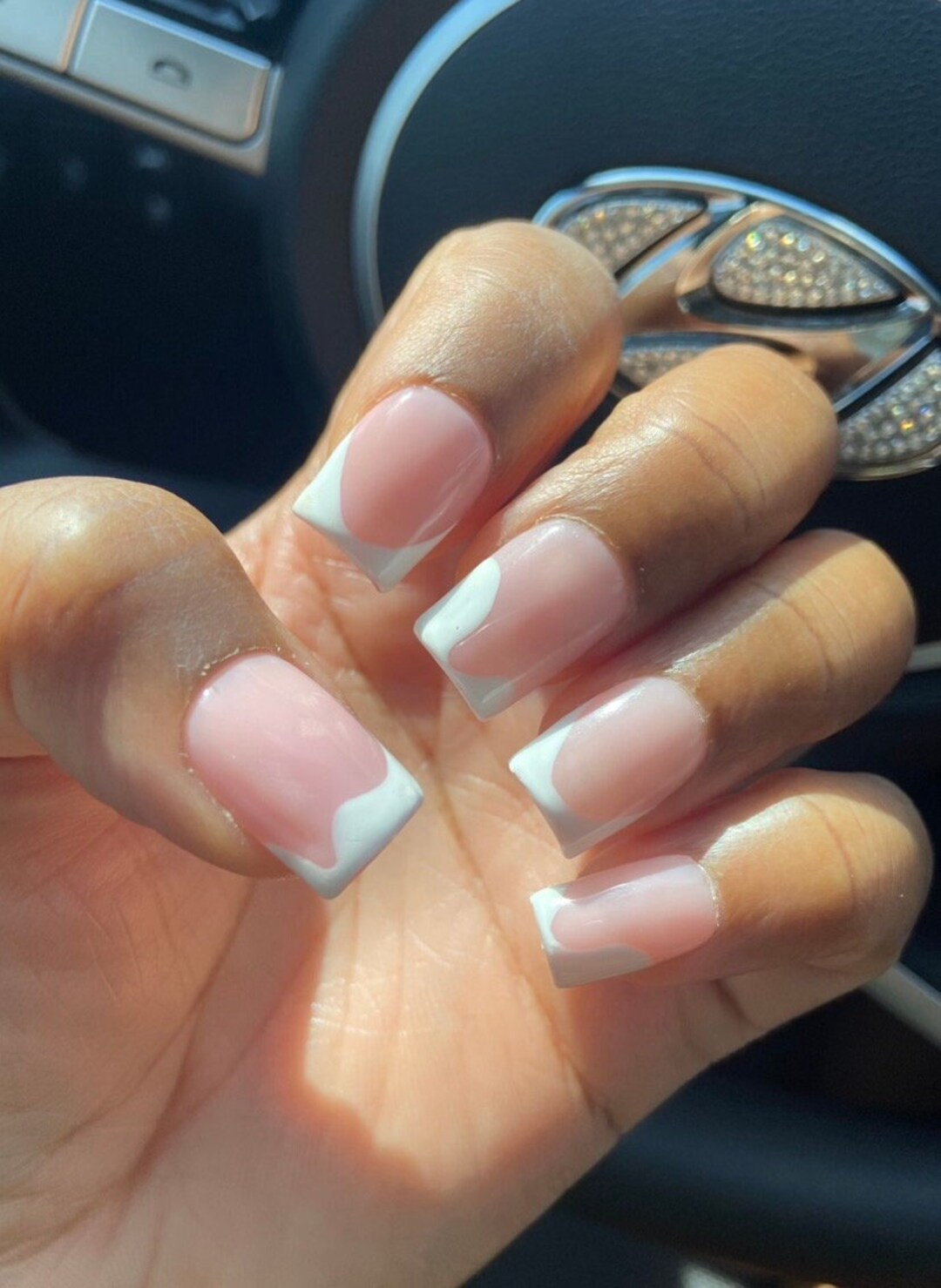 Abstract French Press Ons - Classic White and Pink French Tip Nails ...