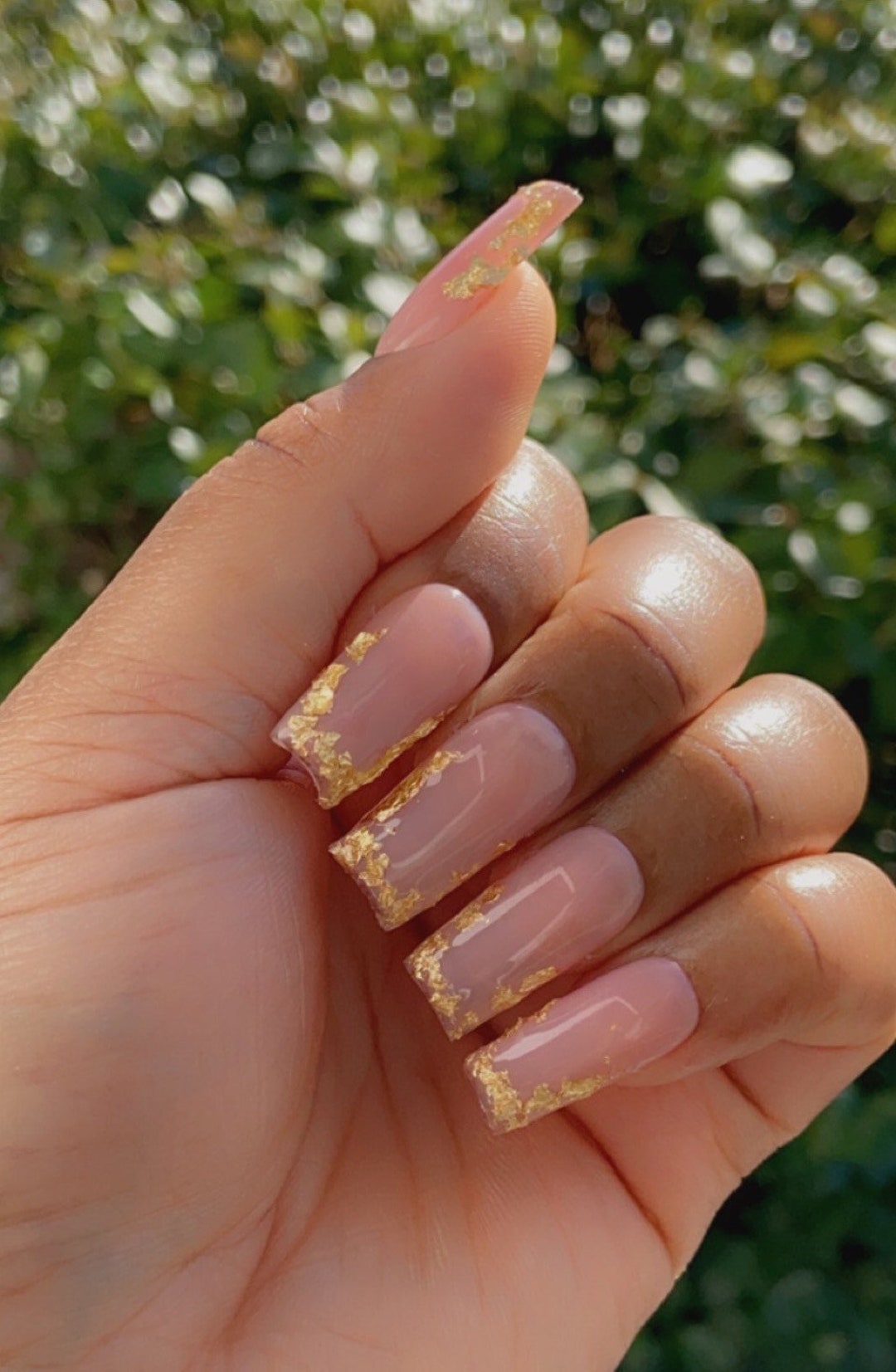 Jelly Neutral Pink and Gold Press on Nails | Jelly Pink Press Ons ...