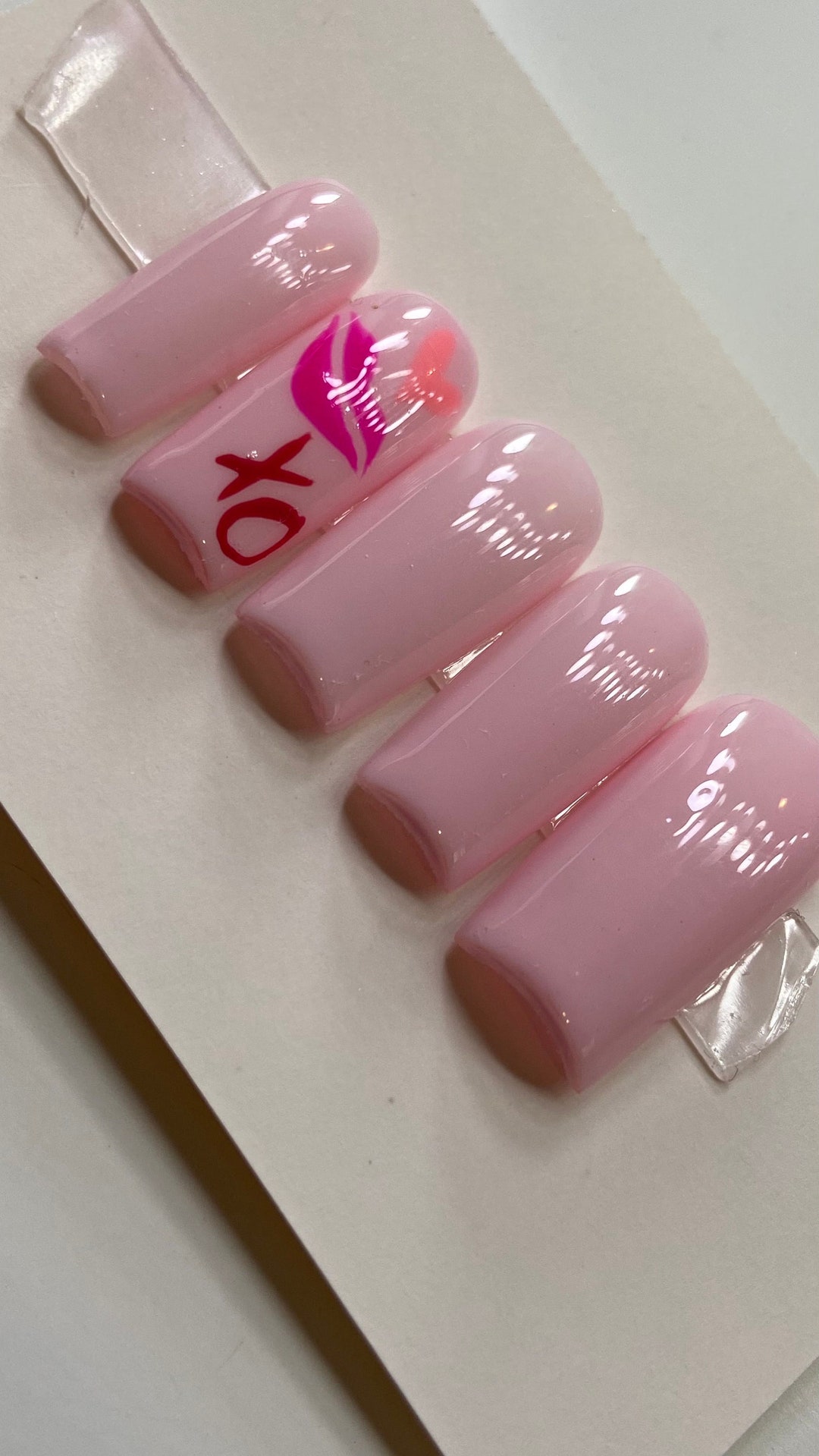 Love Baby Pink Press Ons Pink Heart Press on Nails | Jelly Pink Press ...