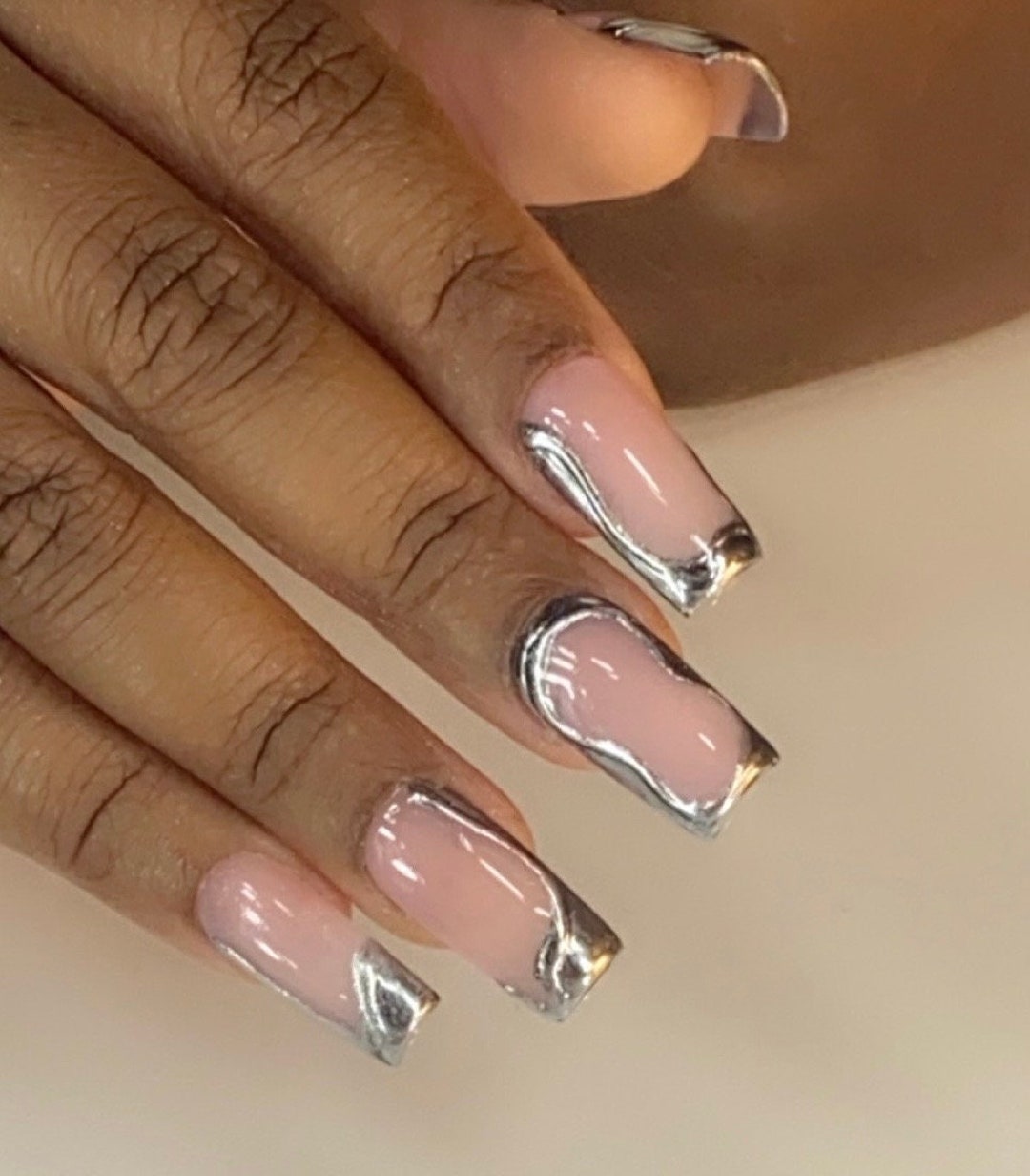 3D Abstract Chrome Press on Nails| Y2K Chrome Nails | 2000s Metalic ...