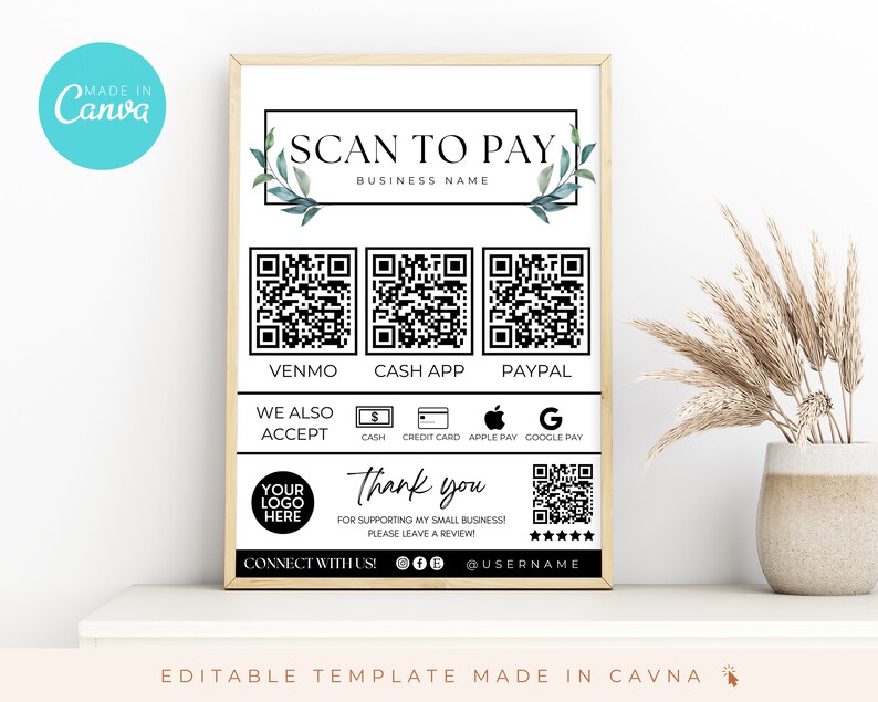 Editable Scan to Pay Sign Template Minimalist QR Code Sign - Etsy