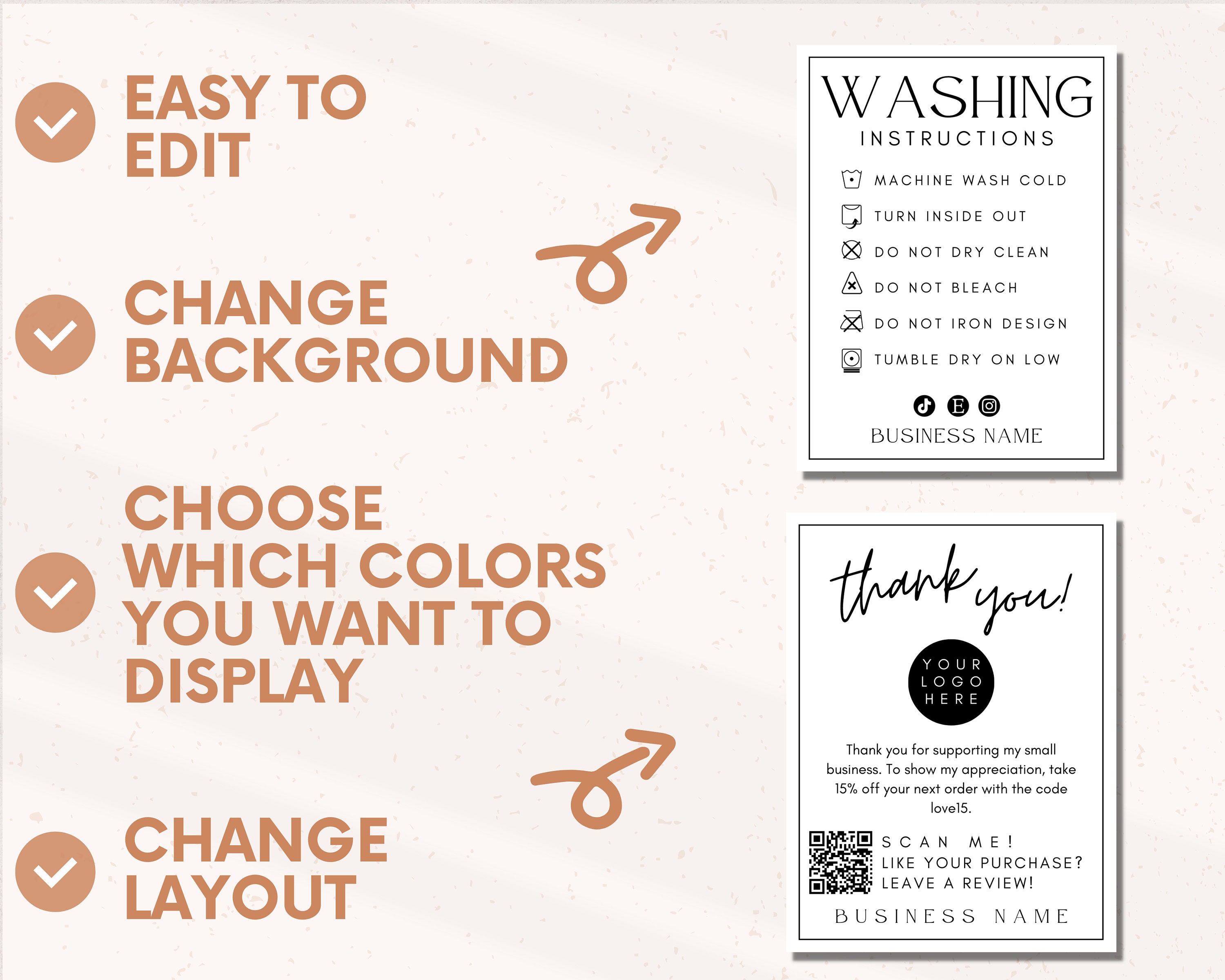 Editable Washing Instructions Card Template Printable | Etsy UK