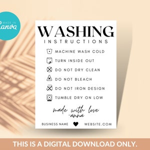 Editable Washing Instructions Card Template, HTV Care Card Template ...