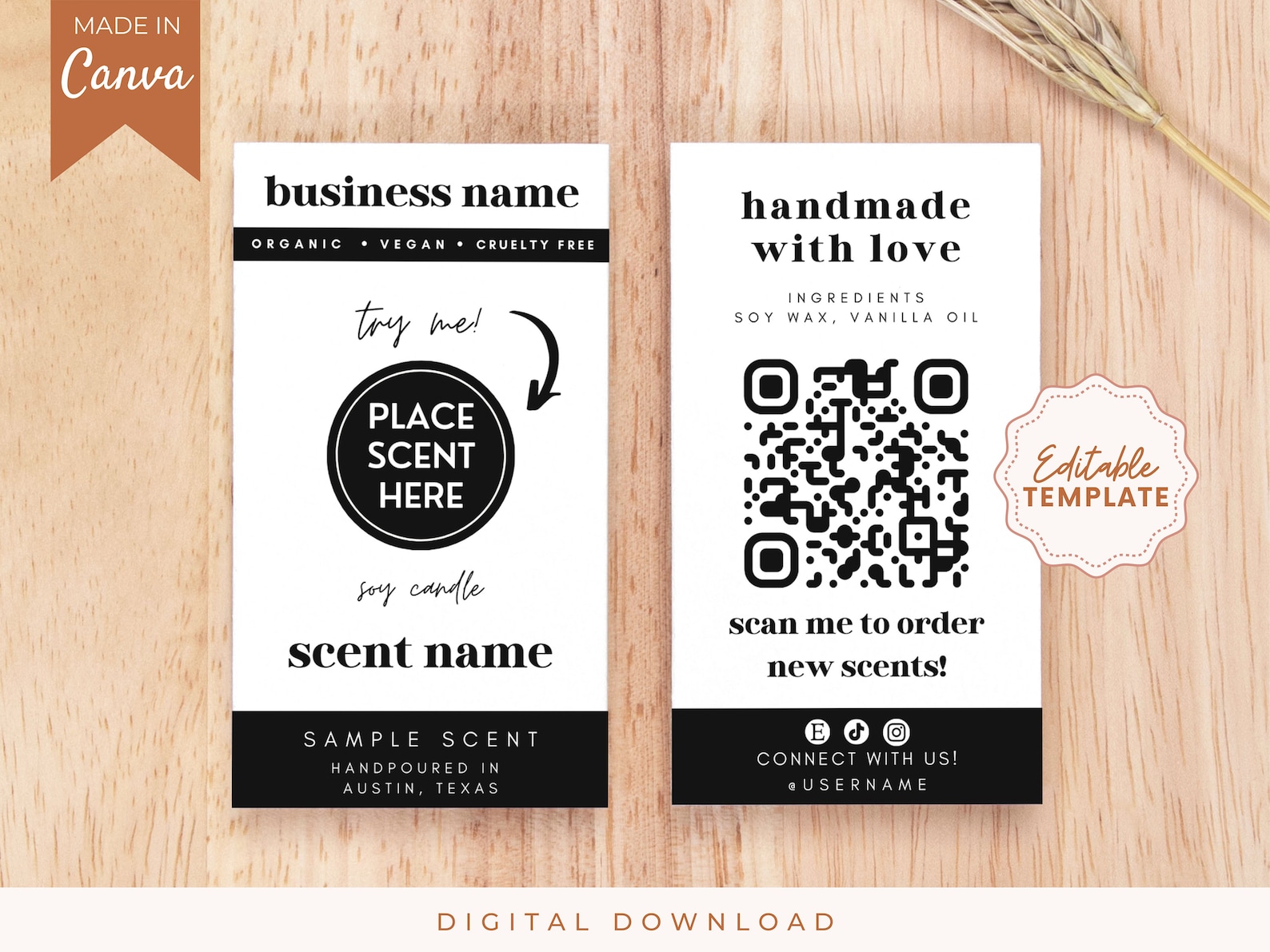 Editable Candle Sample Card Template Wax Melt Label Template - Etsy