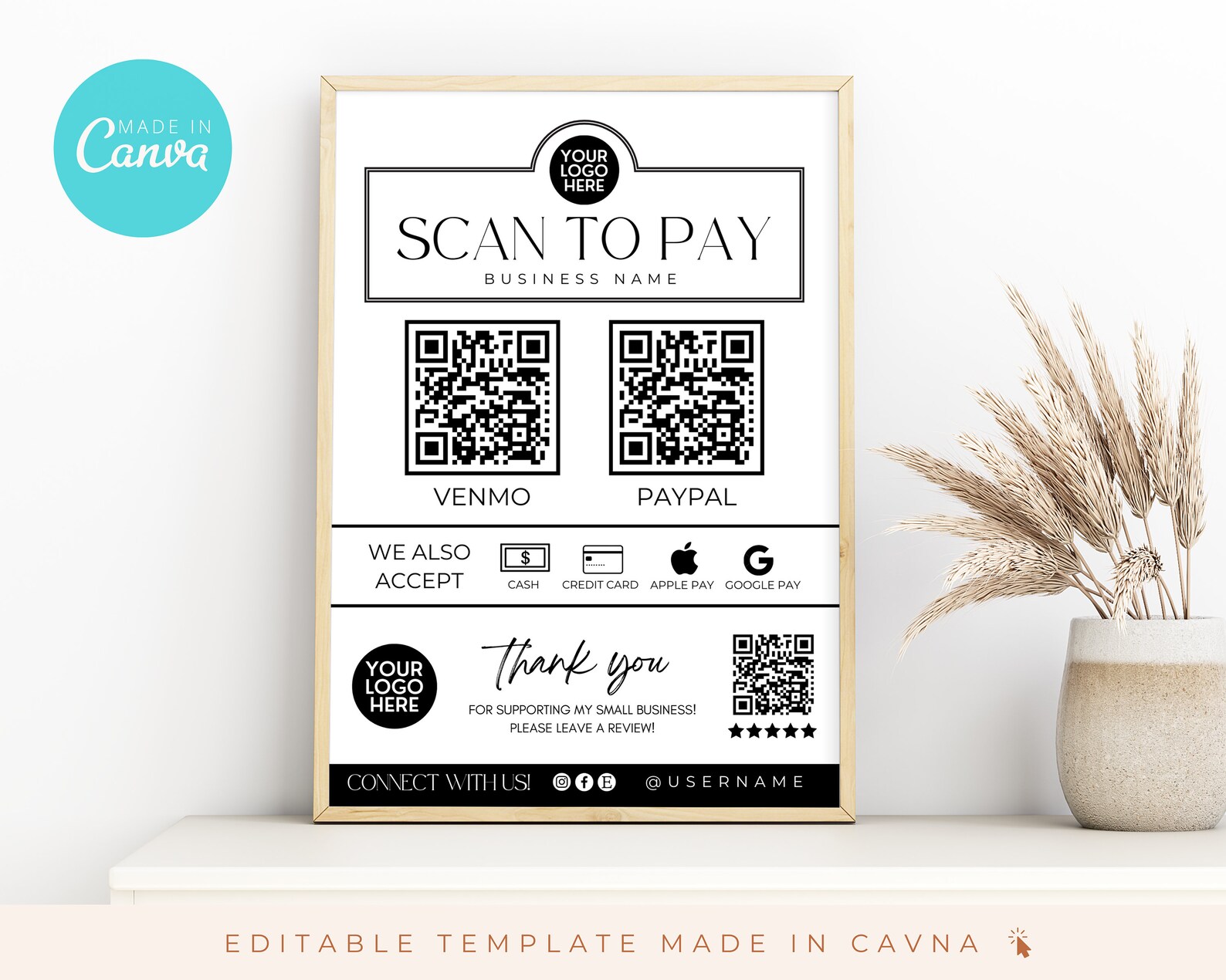 Editable Scan to Pay Sign Template Minimalist QR Code Sign - Etsy