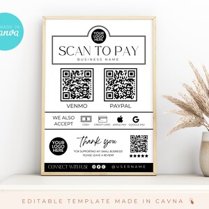 Editable Scan to Pay Sign Template, Minimalist QR Code Sign Printable ...
