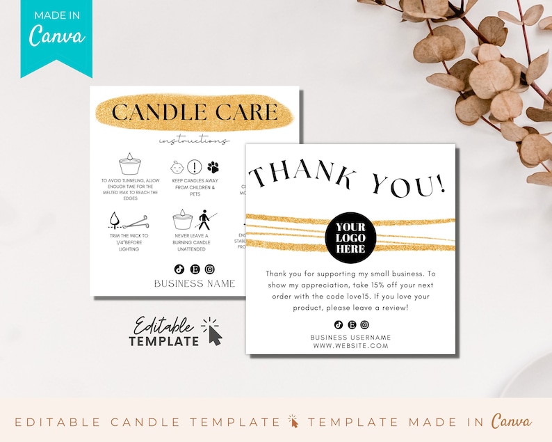 Editable Candle Care Card Customizable Candle Card Template - Etsy