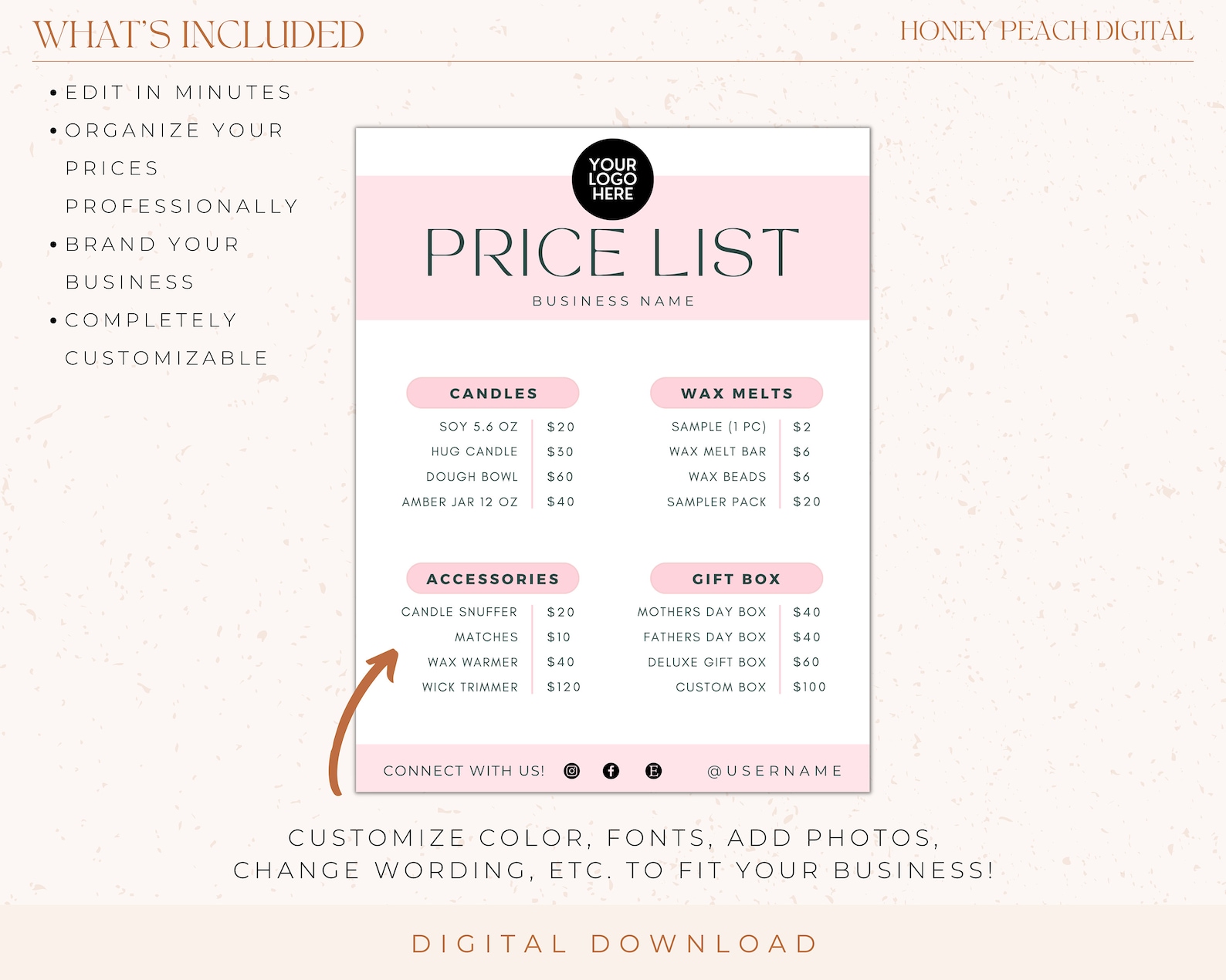 Editable Price List Template Printable Price Guide List - Etsy