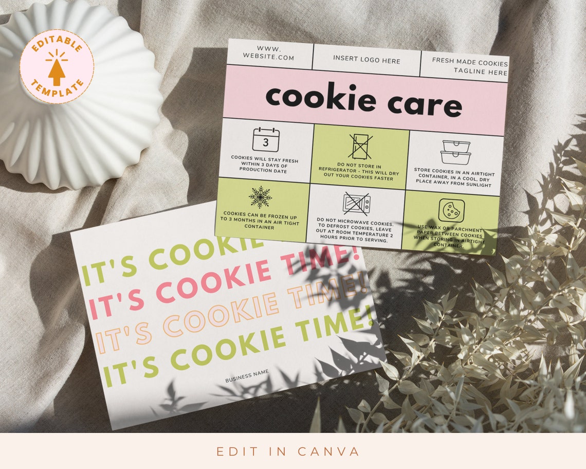 Editable Cookie Care Card Template, Trendy Bakery Business Card, Cookie ...
