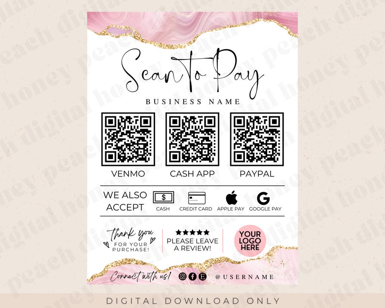 Editable Scan to Pay Sign Template QR Code Editable Template - Etsy
