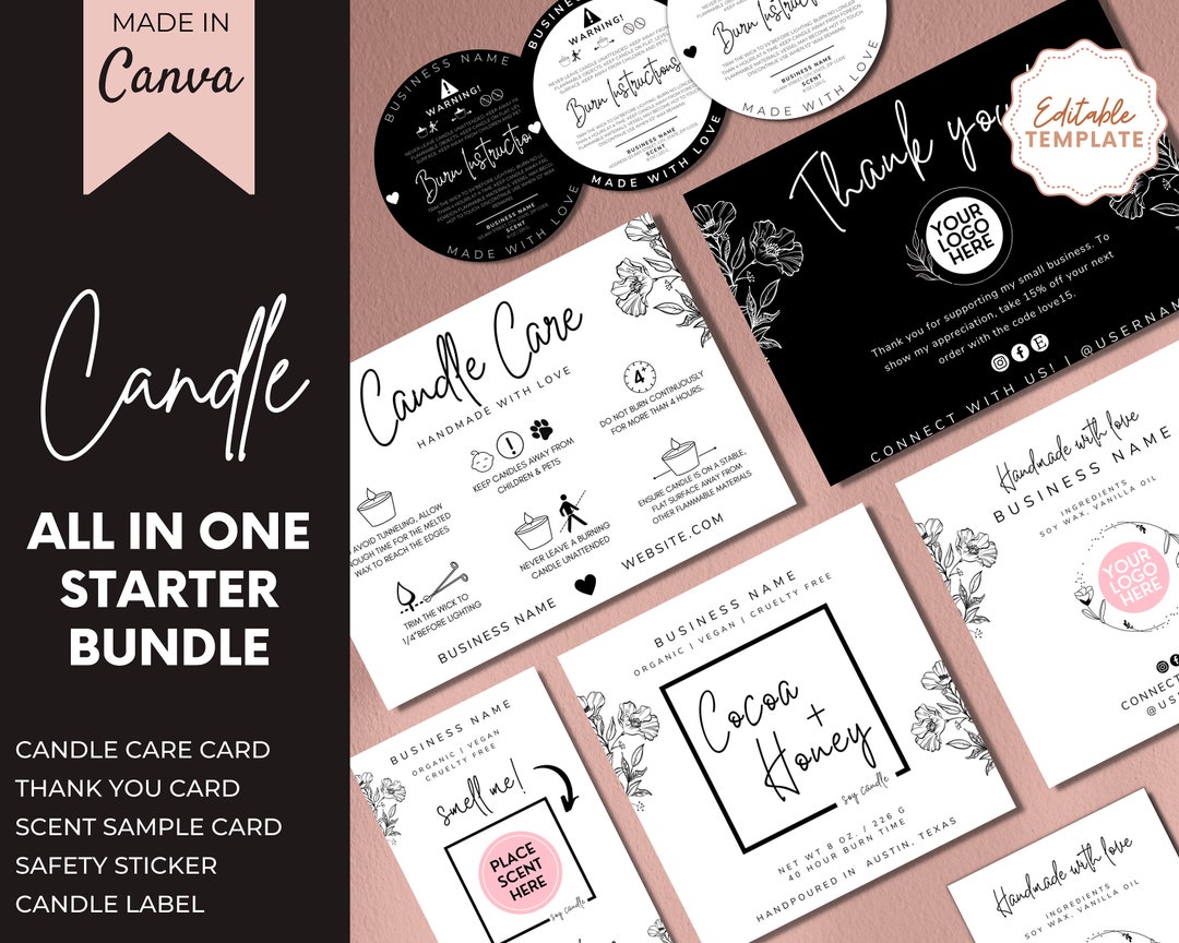 Editable Candle Business Bundle, Candle Label Design, Candle Branding ...