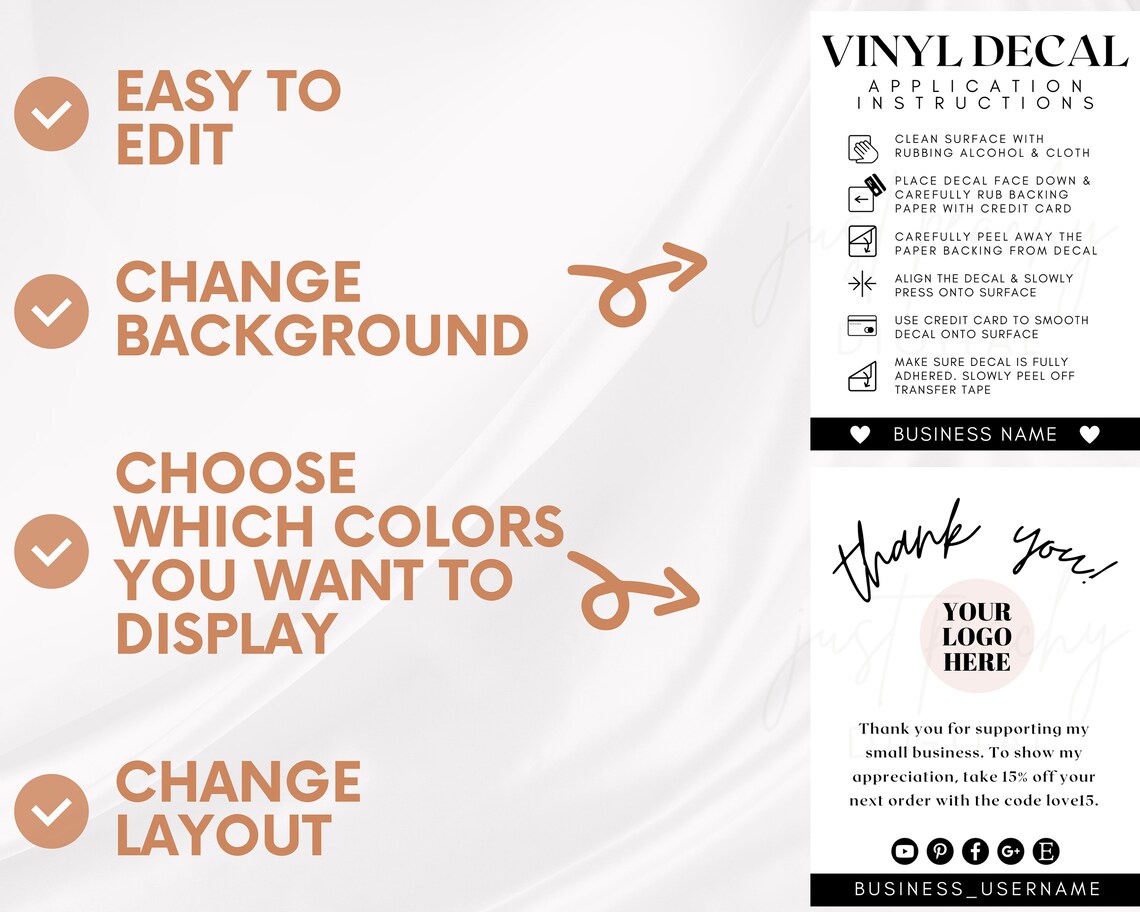 Editable Vinyl Instructions Template, Vinyl Decal Care Card Canva ...