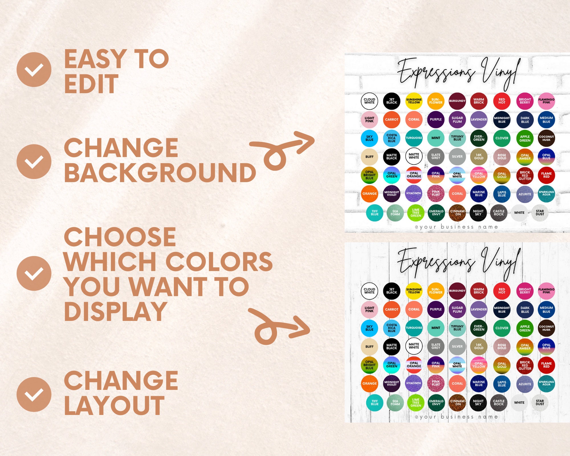 Editable Expressions Vinyl Color Chart, Permanent Vinyl Color Chart ...