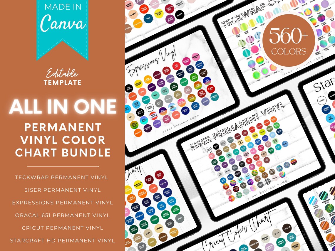 Editable Permanent Vinyl Color Chart Template BUNDLE - Etsy