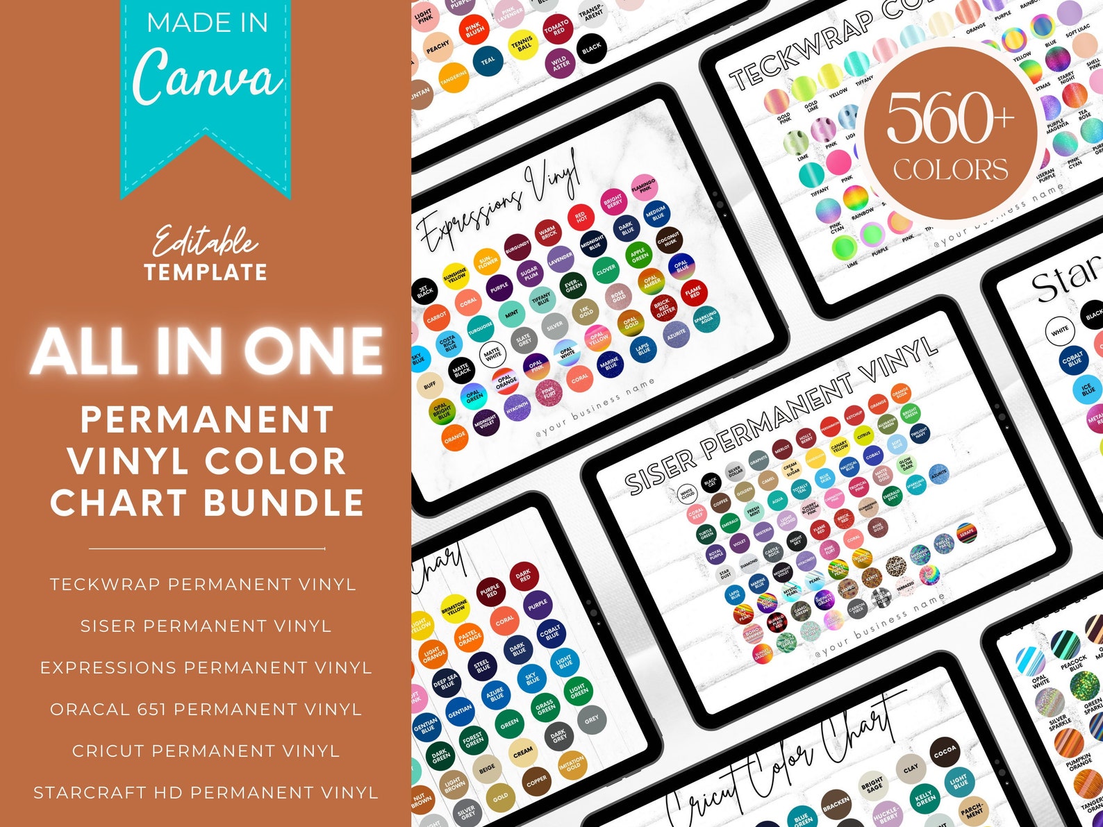 Editable Permanent Vinyl Color Chart Template BUNDLE - Etsy