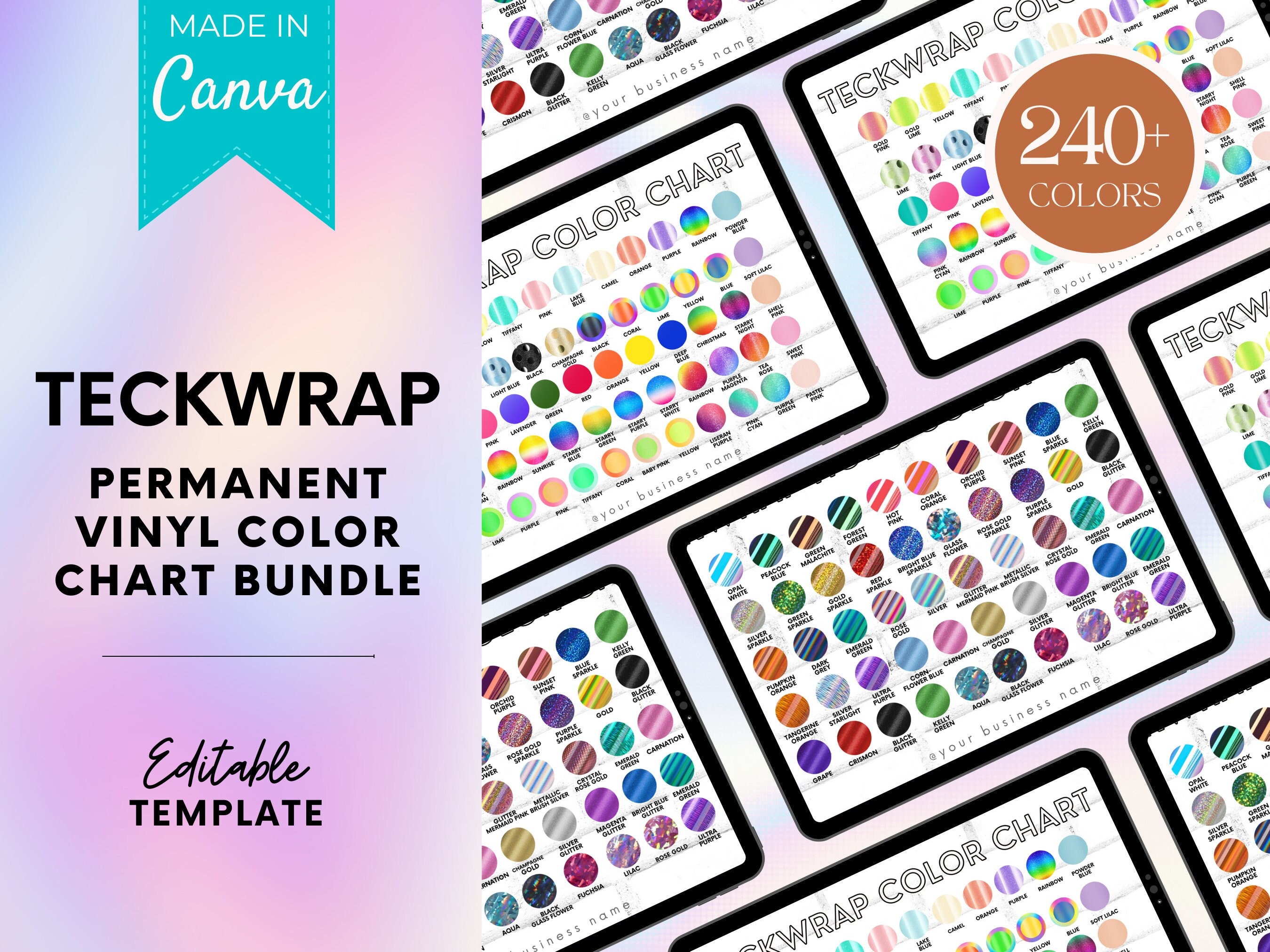 Editable Teckwrap Vinyl Color Chart Template, Permanent Vinyl Colour ...