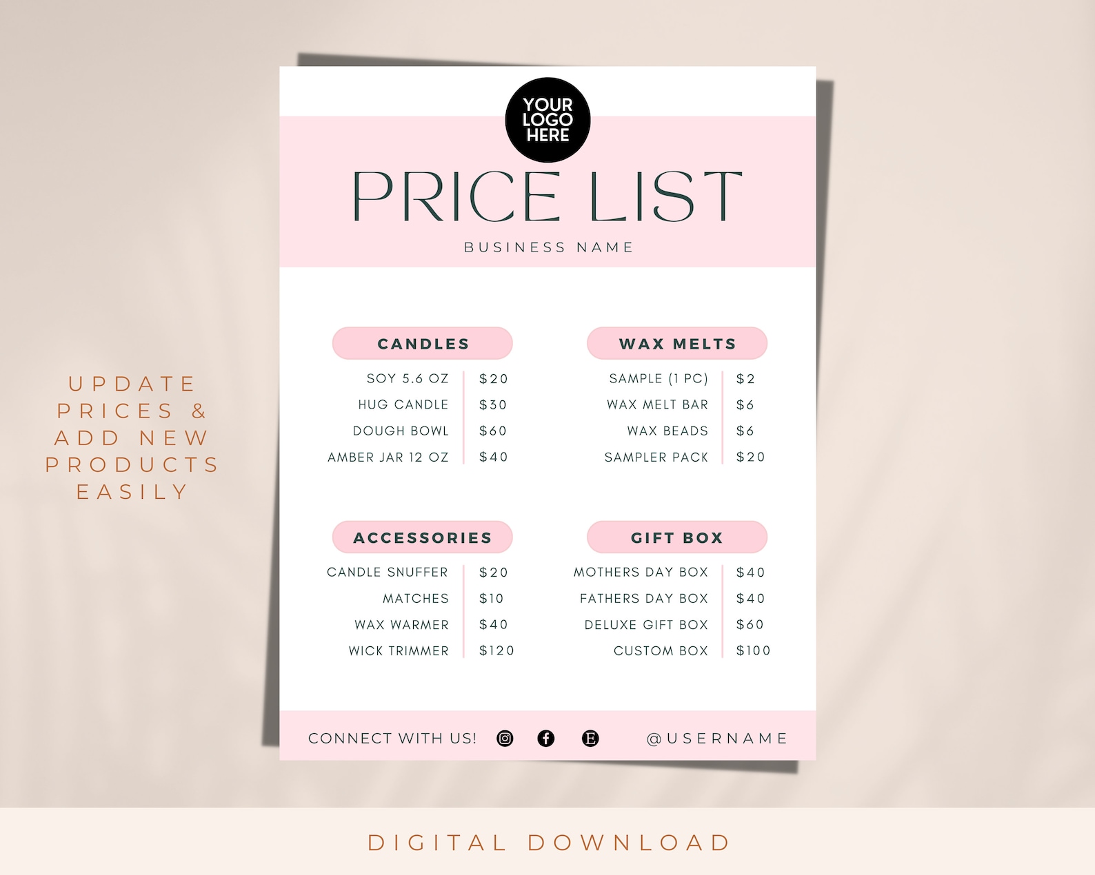 Editable Price List Template Printable Price Guide List - Etsy