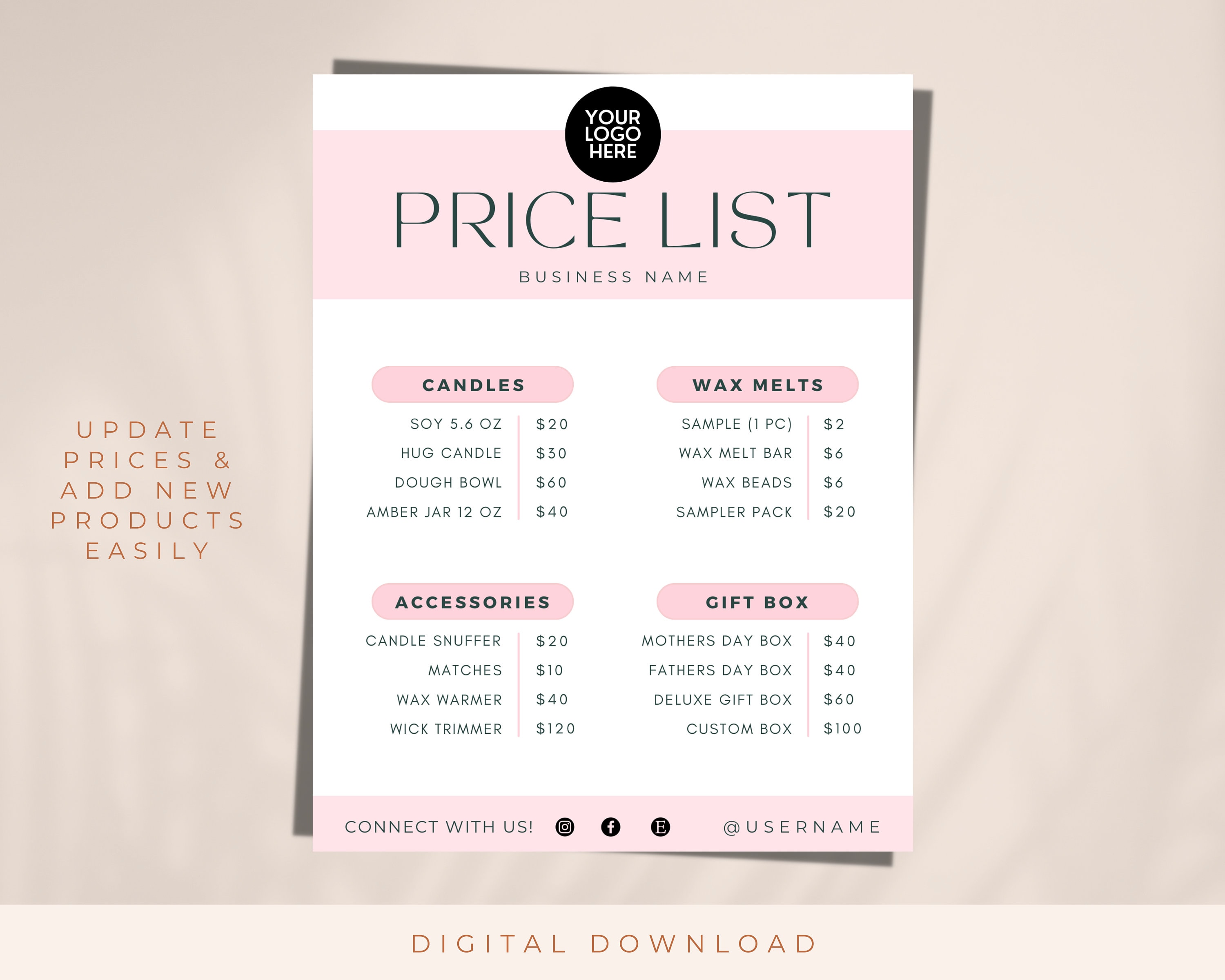 Editable Price List Template Printable Price Guide List - Etsy Canada
