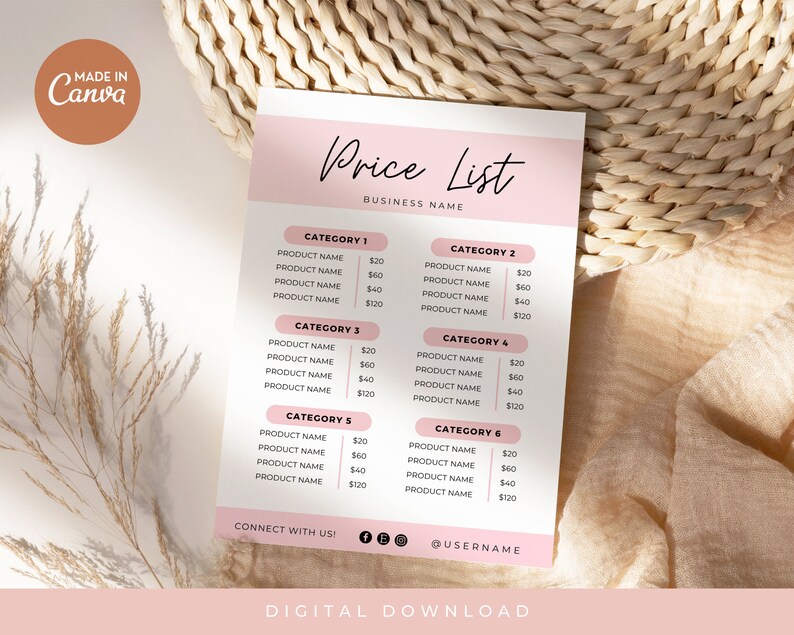 Editable Salon Price List Template Makeup Price List Pink - Etsy